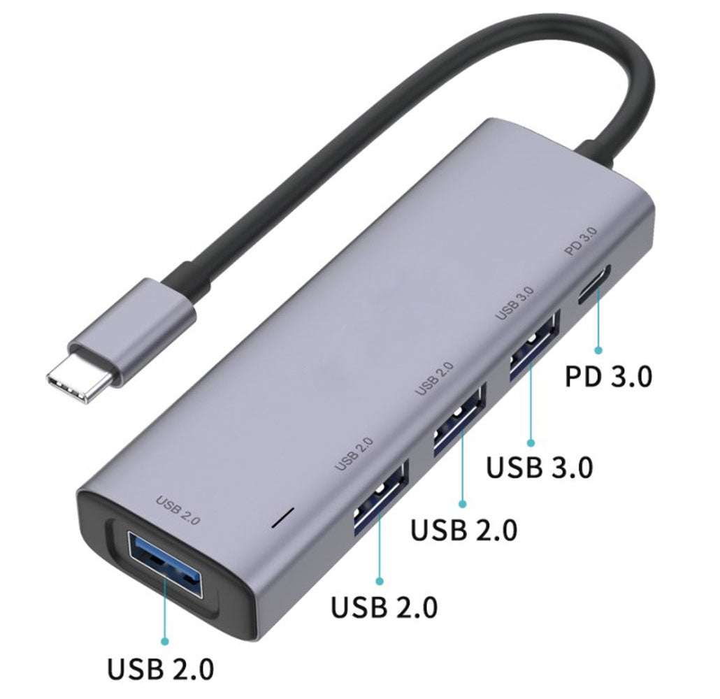 5-in-1 Adapter USB Hub USB-C Charger Port USB Splitter TYPE-C PD Port ...