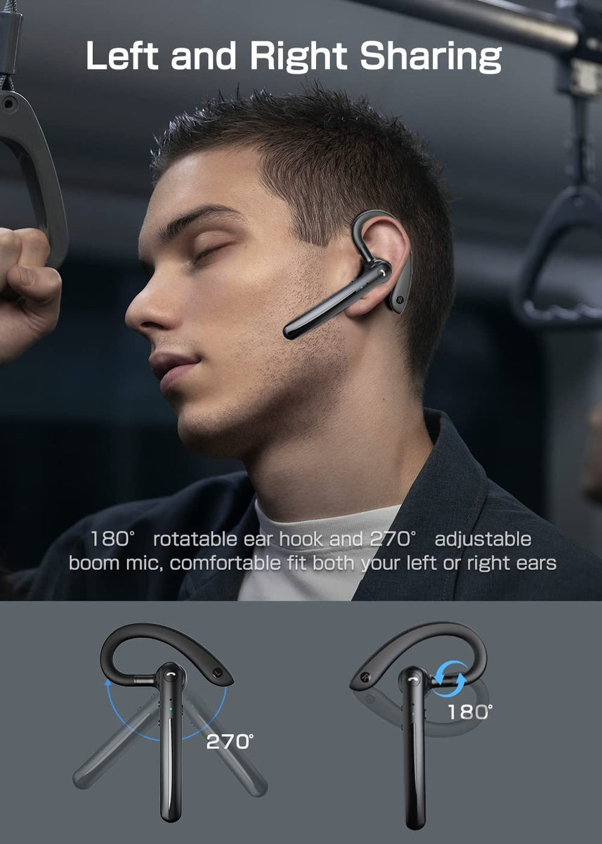 Wireless Earphone Ear-hook Headphone Boom Mic Handsfree Single Headset ...
